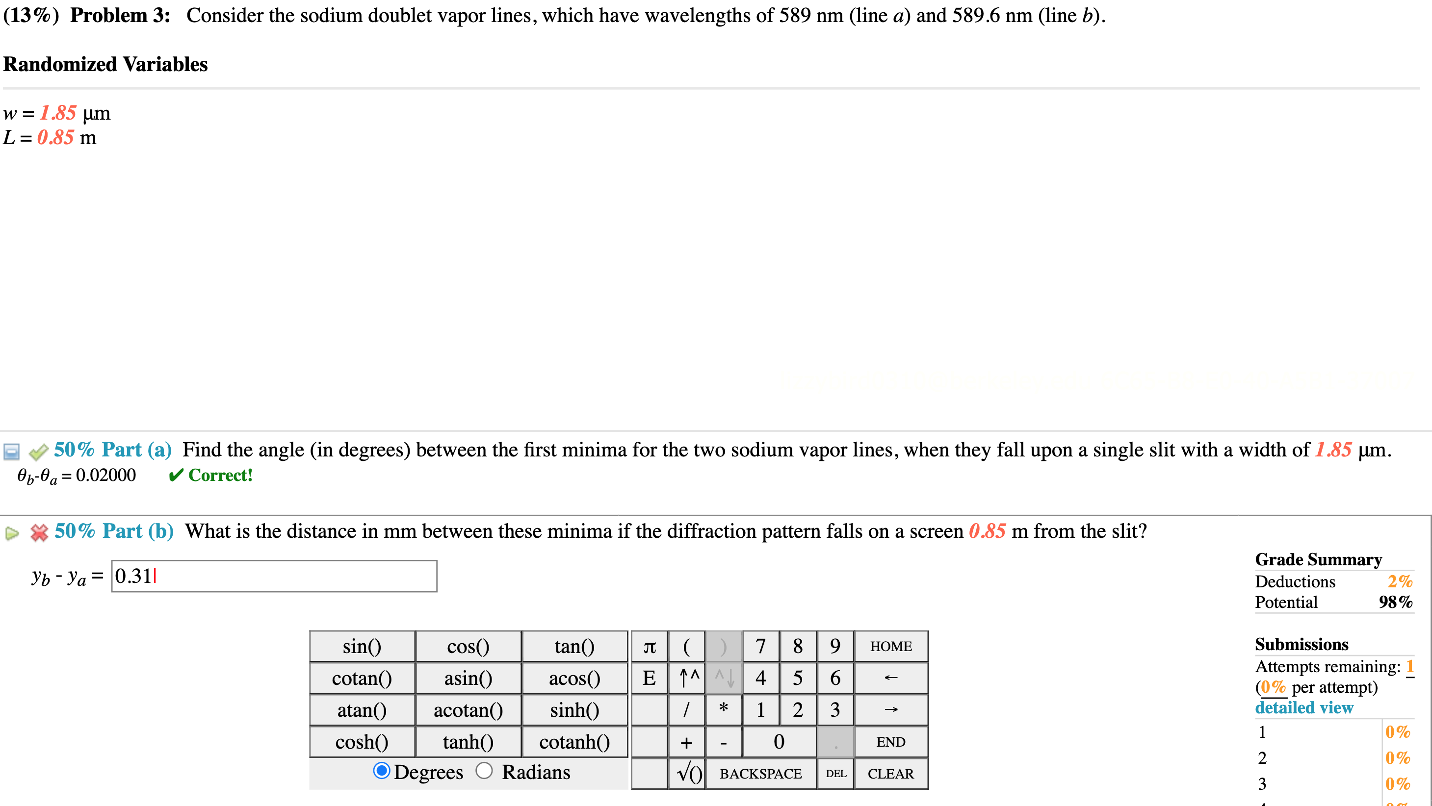 Solved Part B What Is The Distance In Mm Between These