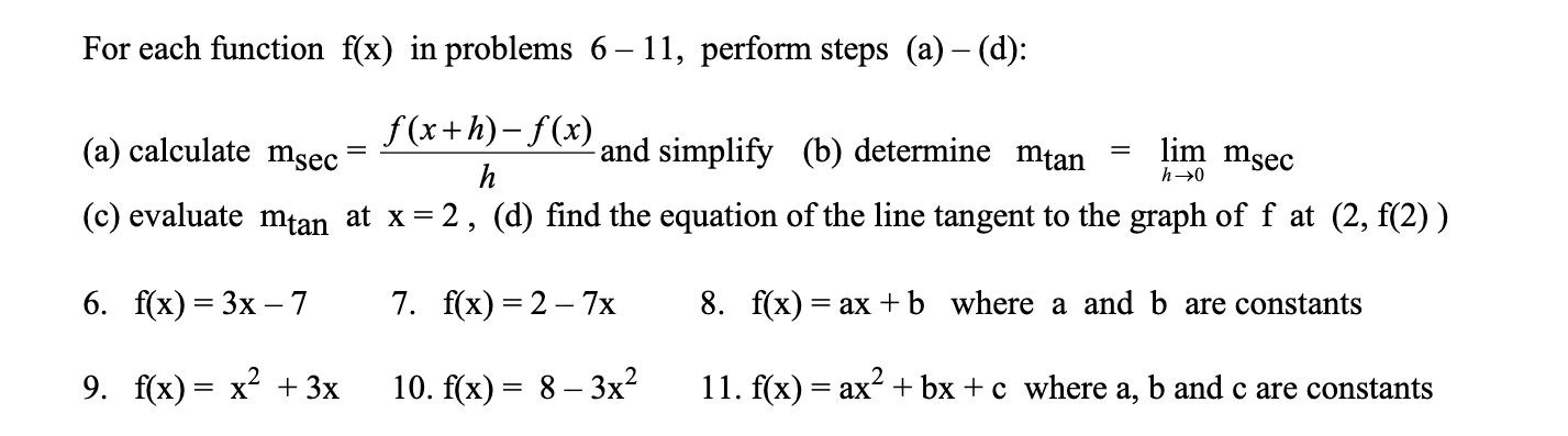 Solved For each function f(x) in problems 6−11, perform | Chegg.com