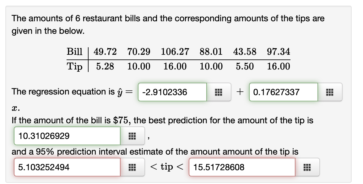 Solved The amounts of 6 restaurant bills and the | Chegg.com