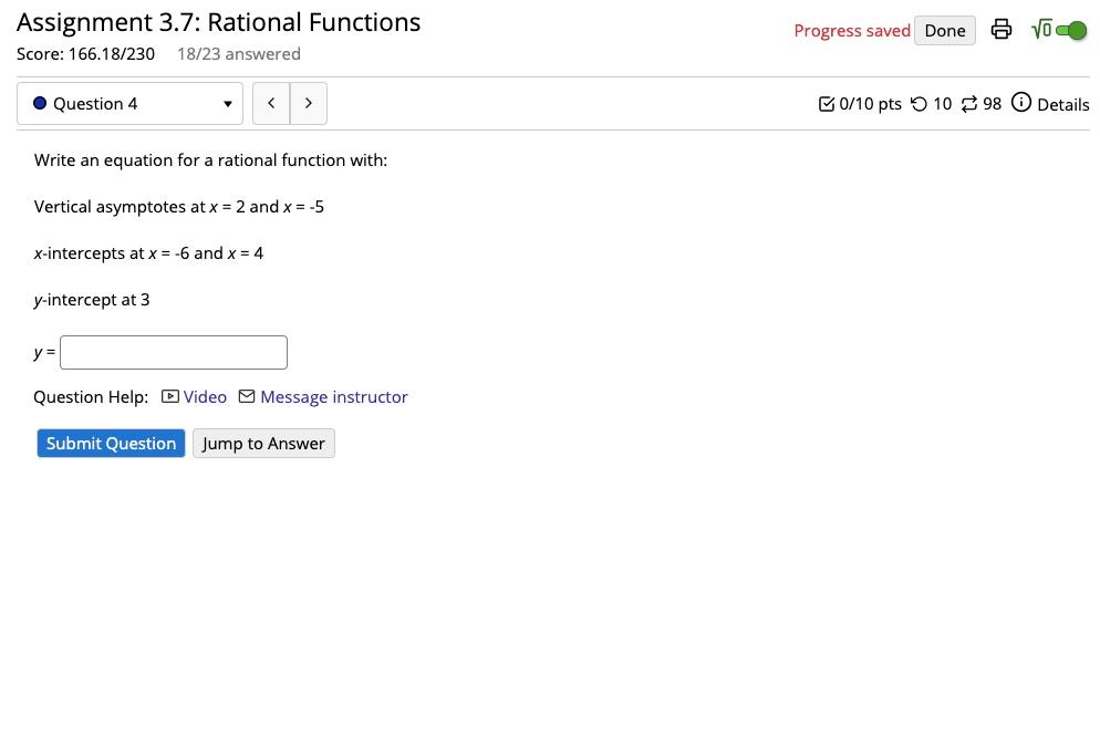 Solved Assignment 3.7: Rational Functions Score: 166.18/230 | Chegg.com