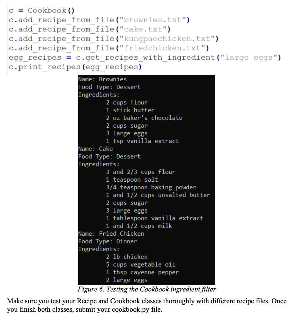 Solved Create a file named cookbook.py to contain all the | Chegg.com