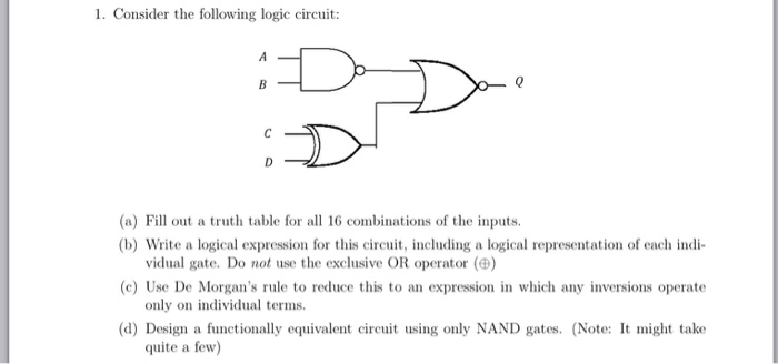 Solved 1. Consider the following logic circuit: (a) Fill out | Chegg.com
