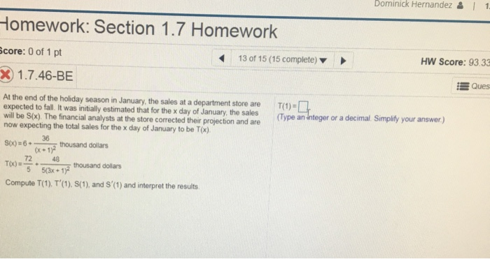 Solved Dominick Hernandez 1 Homework Section 1 7 Homework