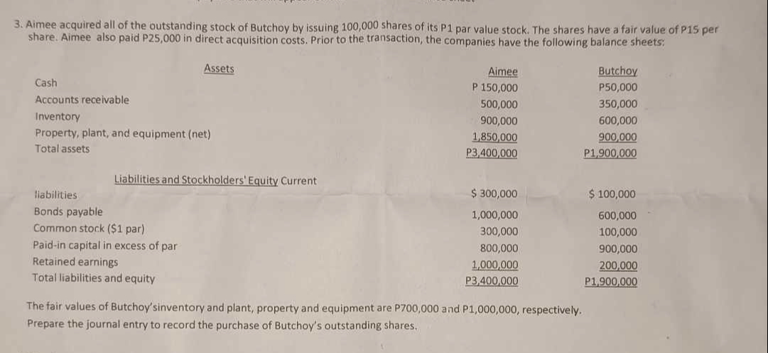 Solved REFER TO THE PHOTO ATTACHED BELOWAimee acquired all | Chegg.com