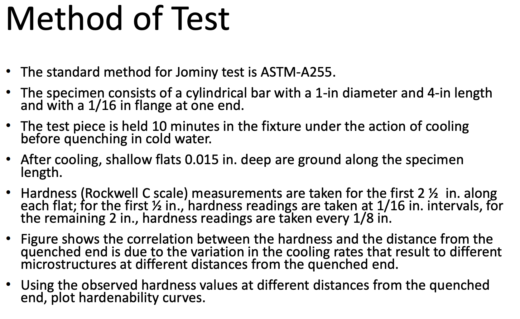 Method of Test . . • The standard method for Jominy | Chegg.com