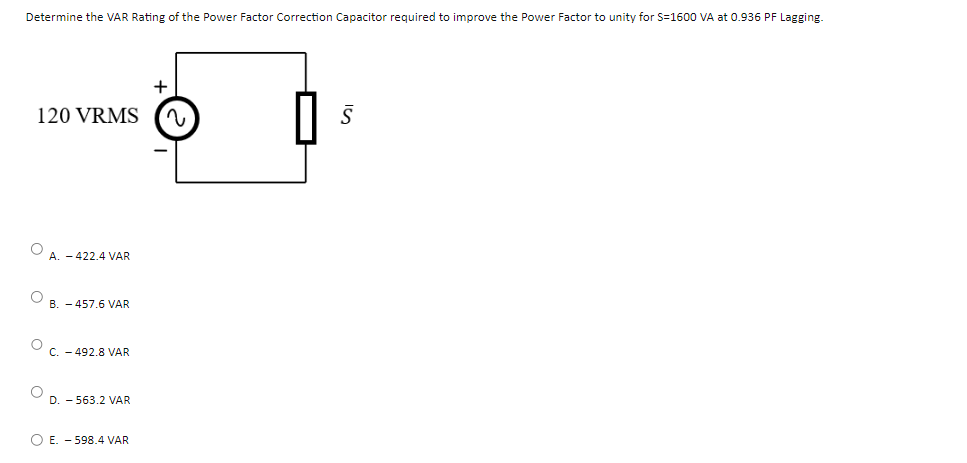 Solved Determine the VAR Rating of the Power Factor | Chegg.com