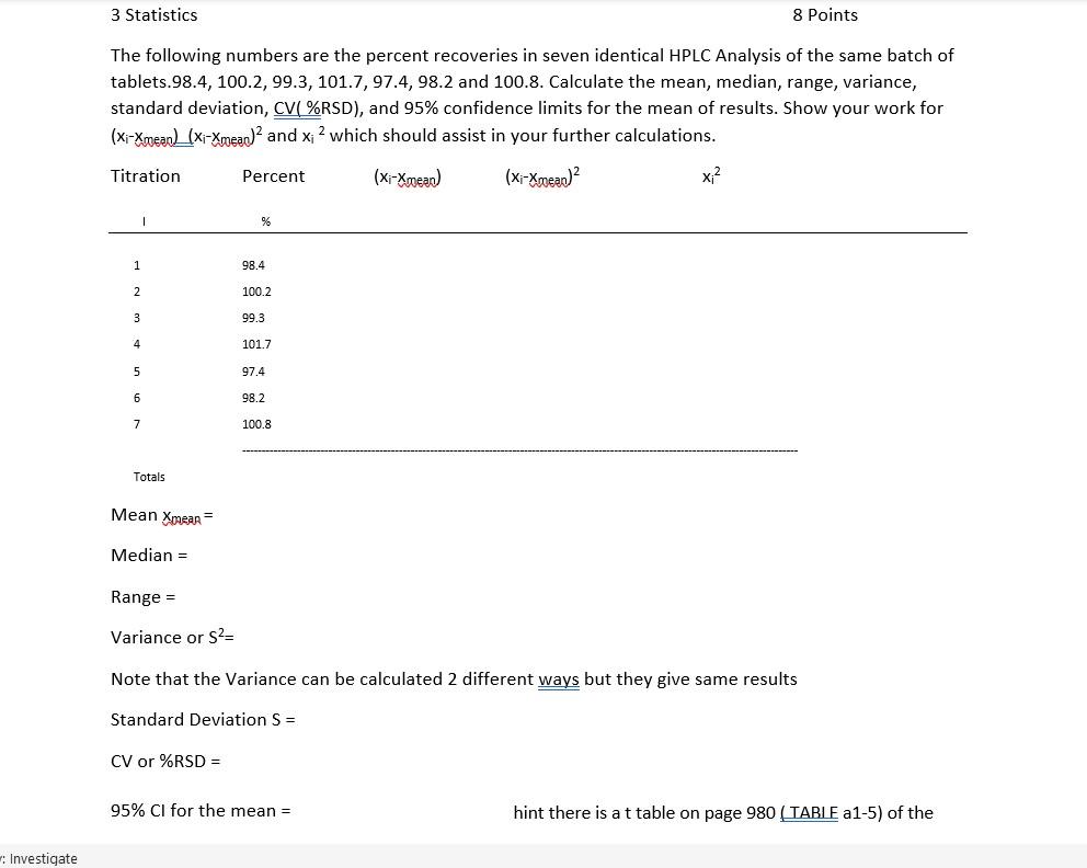 Solved The following numbers are the percent recoveries in | Chegg.com