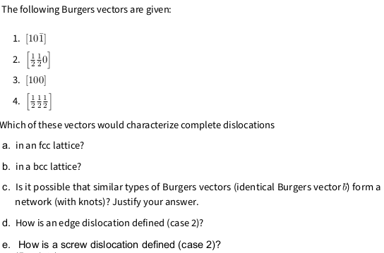 Solved The following Burgers vectors are | Chegg.com