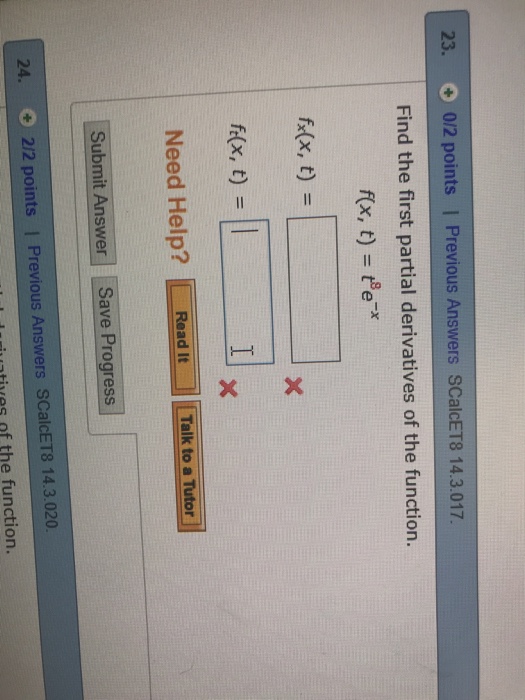 Solved 23. 0/2 points I Previous Answers SCalcET8 14.3.017. | Chegg.com