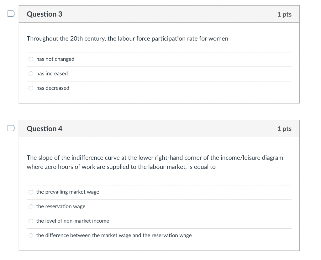Solved The reservation wage is equal to the slope of the | Chegg.com