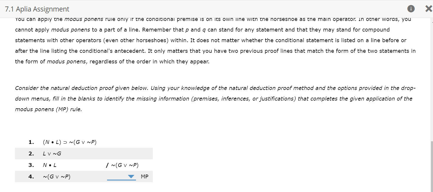 Solved Х 7.1 Aplia Assignment i You can apply the modus | Chegg.com