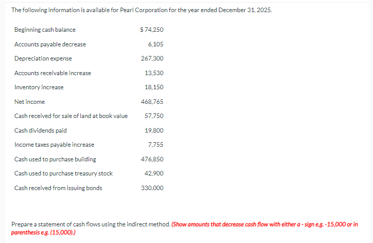 Solved The following information is available for Pearl | Chegg.com