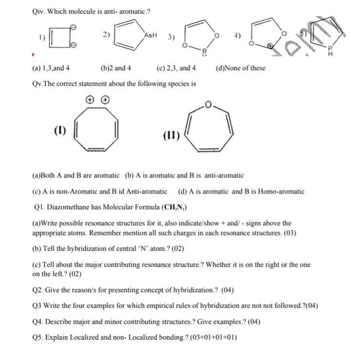 Solved Qiv. Which molecule is anti- aromatic.? 2) ASH 3) (a) | Chegg.com