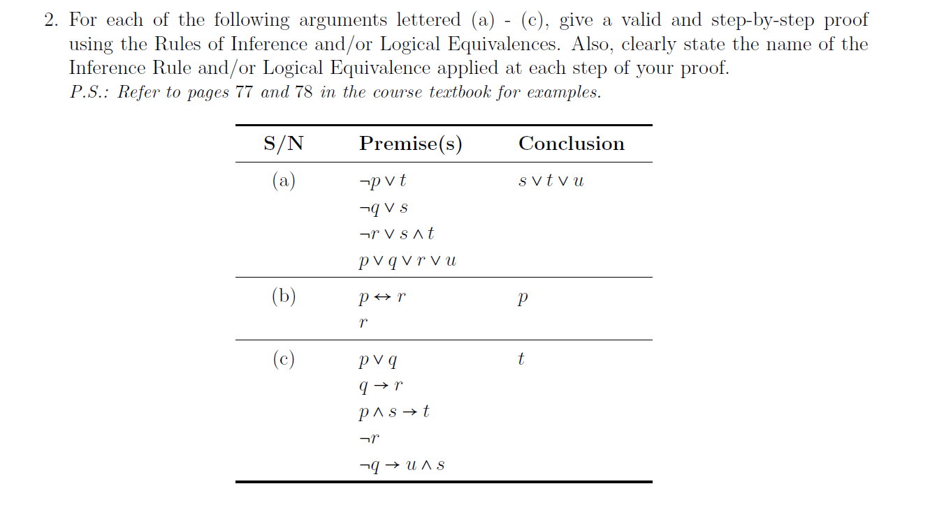 Solved 2. For each of the following arguments lettered (a) - | Chegg.com