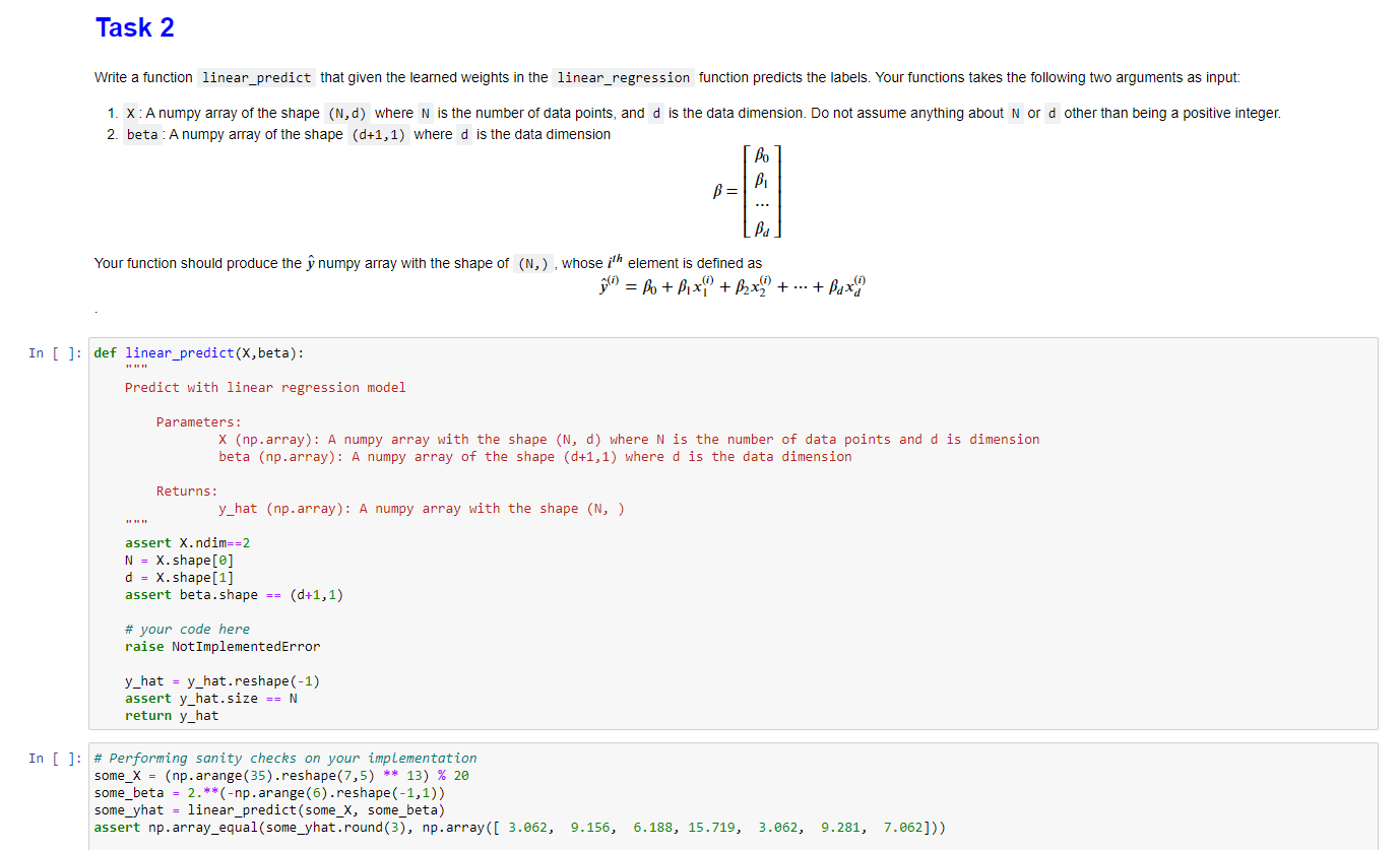 Solved Python Write A Function Linear predict That Given Chegg
