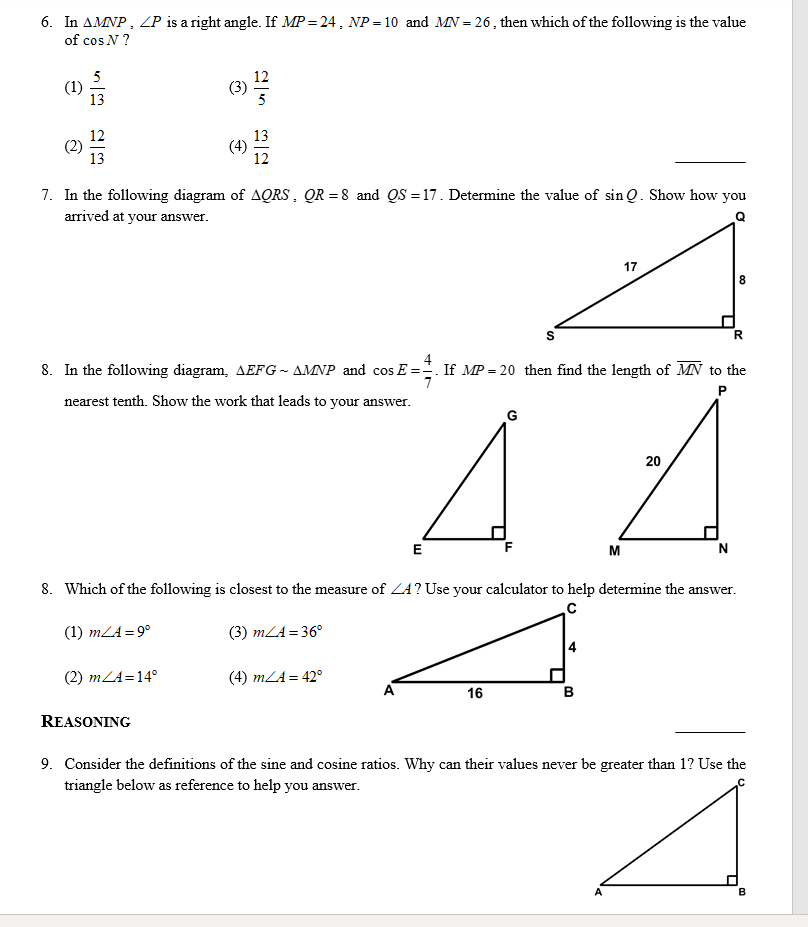 Solved 1. Given the right triangle shown below with m_4 = | Chegg.com