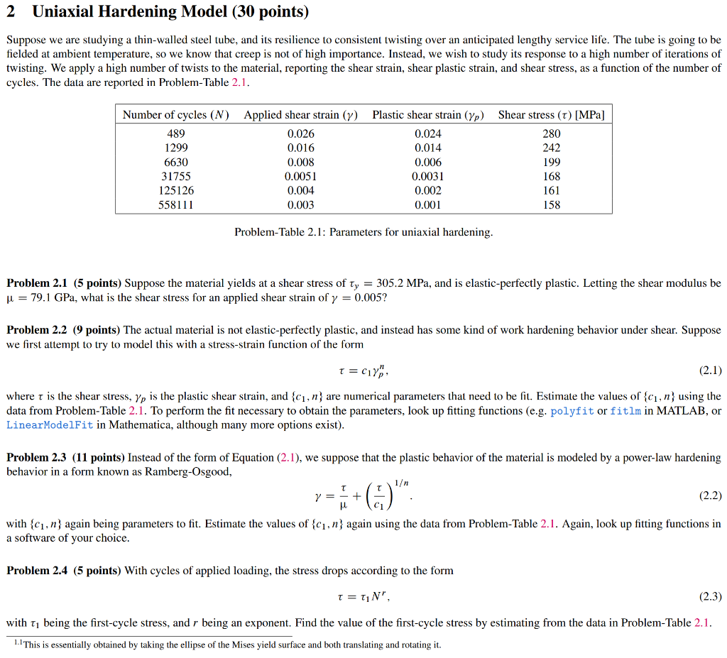 Solved 2 Uniaxial Hardening Model (30 points) Suppose we are | Chegg.com