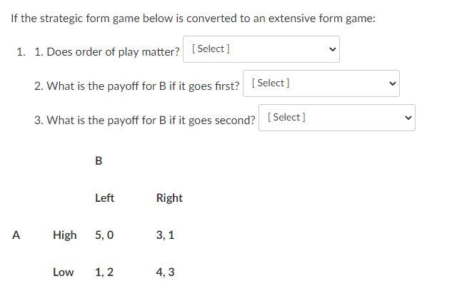Solved If the strategic form game below is converted to an | Chegg.com