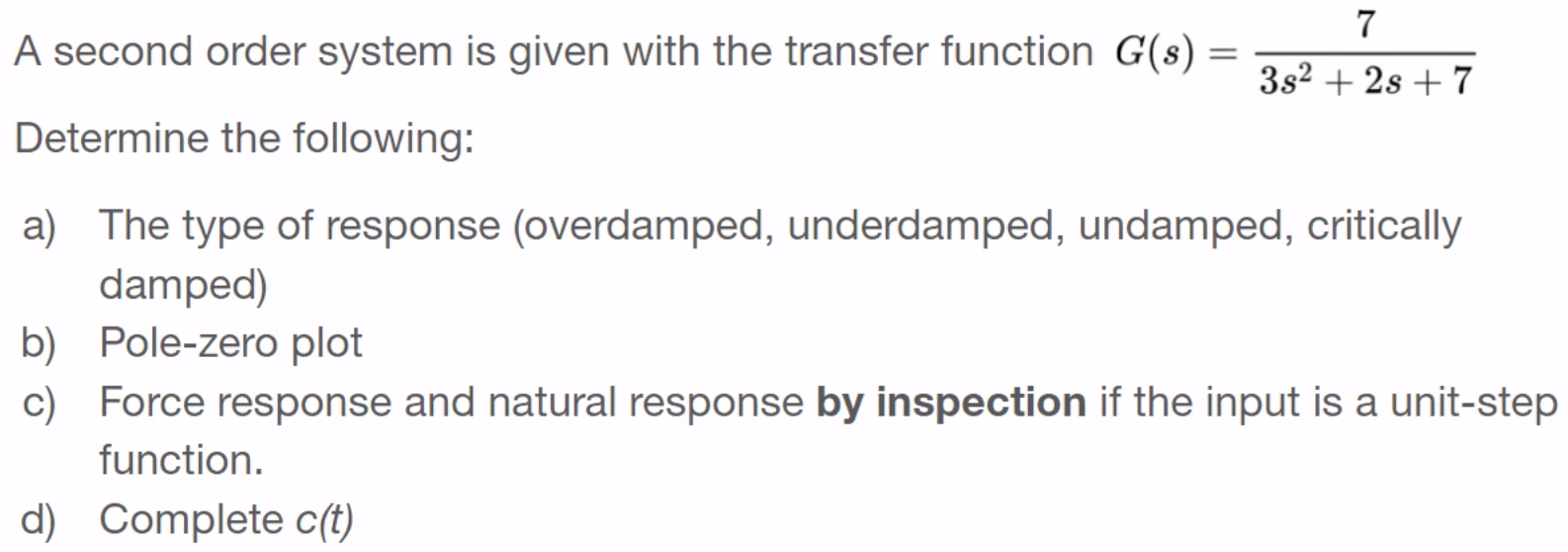 Solved A second order system is given with the transfer | Chegg.com