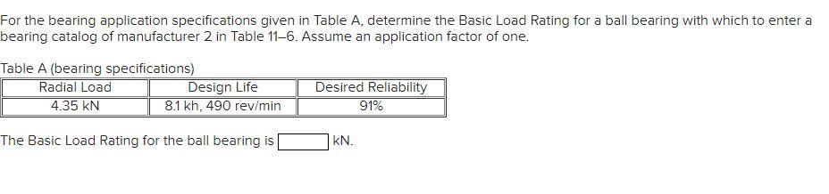 Solved For the bearing application specifications given in | Chegg.com