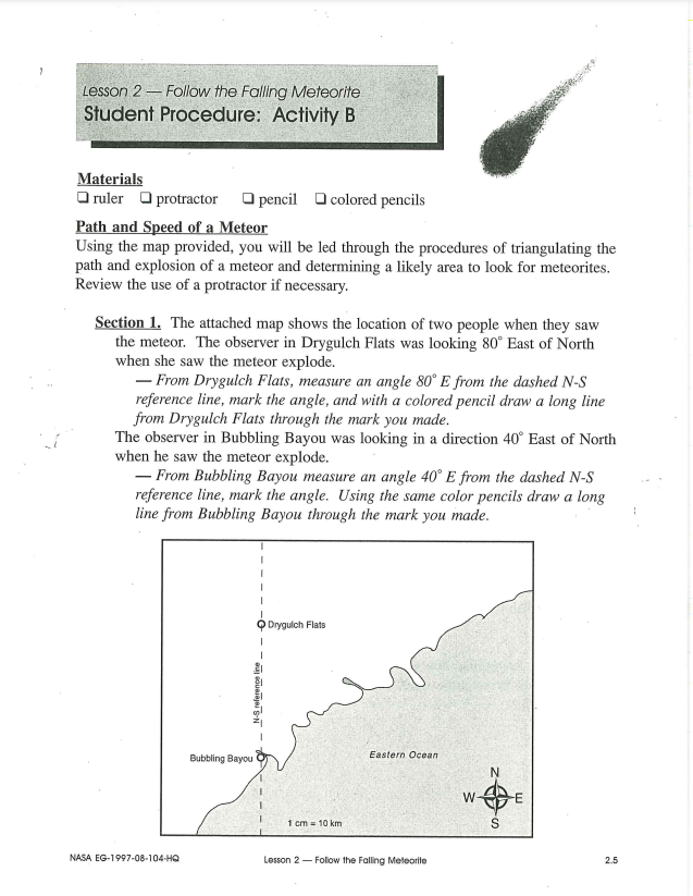 Solved Lesson 2 - Follow the Falling Meteorite Student | Chegg.com