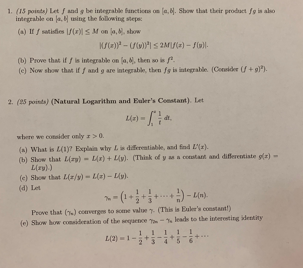 Solved 1. (15 points) Let f and g be integrable functions on | Chegg.com