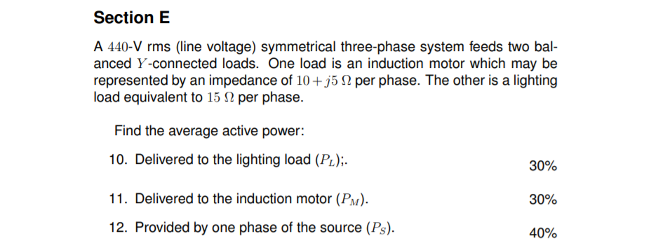 Solved Section E A 440-V rms (line voltage) symmetrical | Chegg.com
