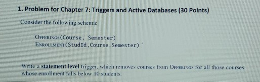 Solved 1. Problem for Chapter 7: Triggers and Active | Chegg.com
