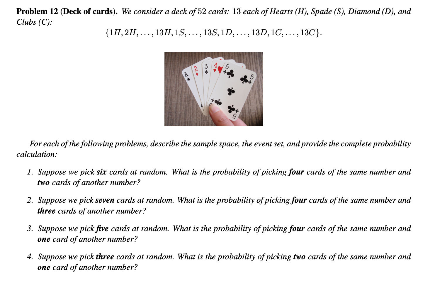 Solved Problem 12 (Deck of cards). We consider a deck of 52 | Chegg.com