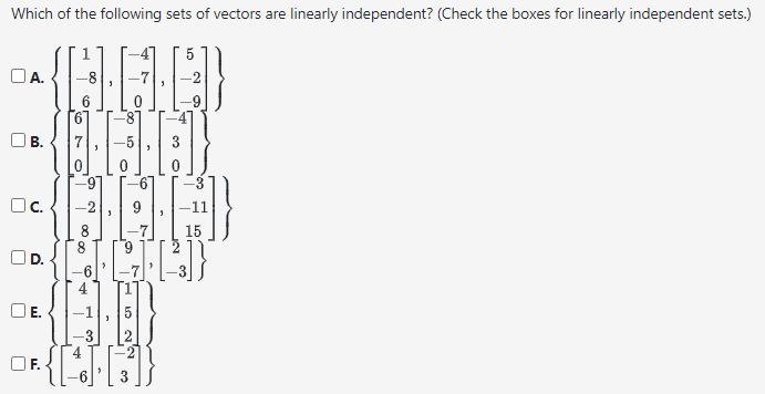 Solved Which Of The Following Sets Of Vectors Are Linearly