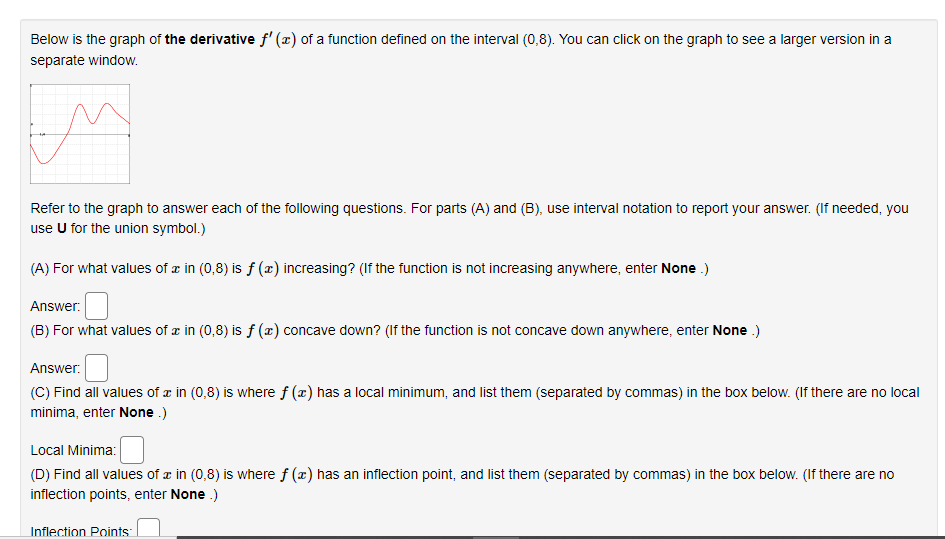Solved Below is the graph of the derivative f' (2) of a | Chegg.com