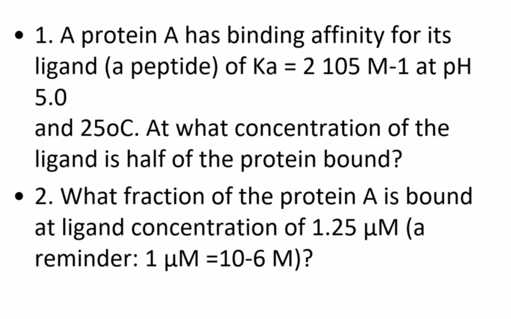Solved • 1. A protein A has binding affinity for its ligand | Chegg.com