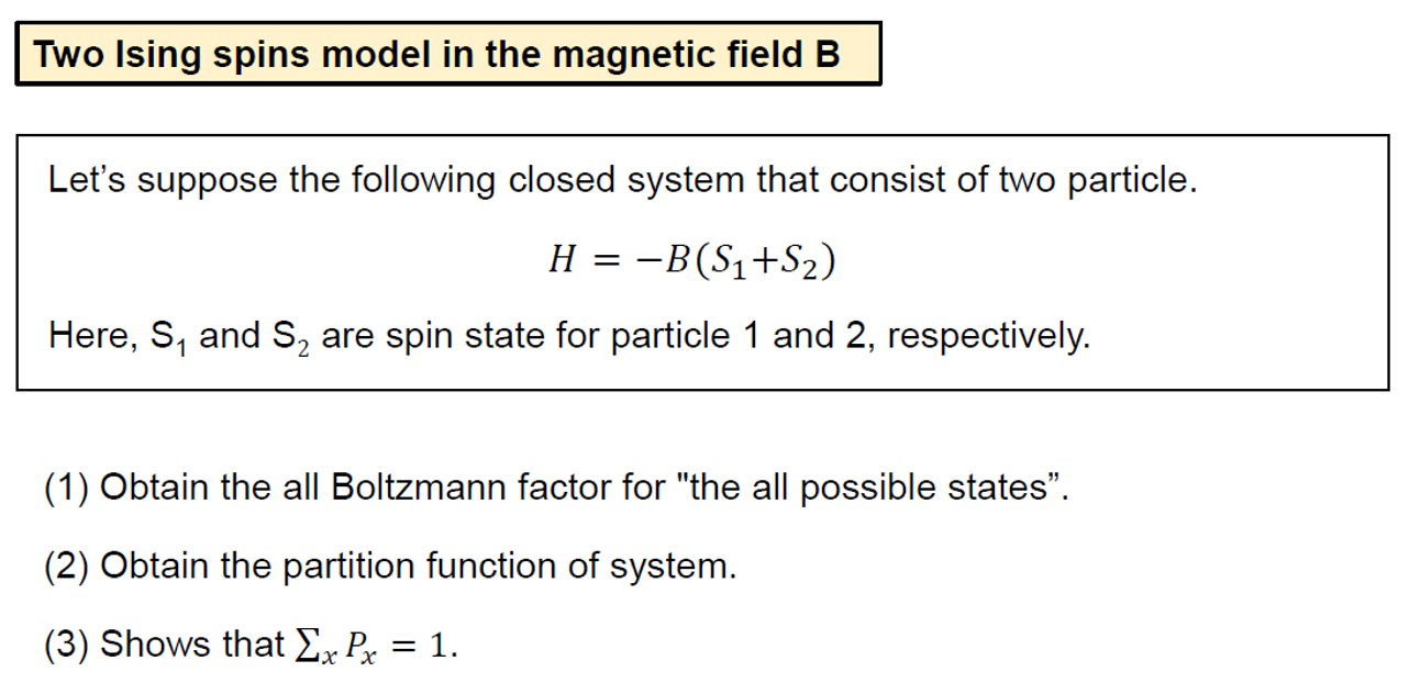 Solved Two Ising spins model in the magnetic field B Let's | Chegg.com