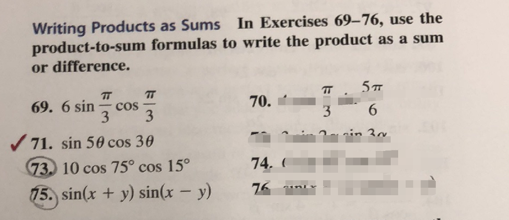 Solved Writing Products as Sums In Exercises 69-76, use the | Chegg.com
