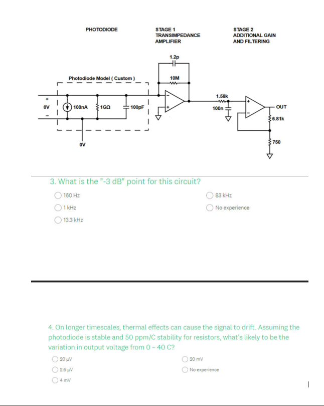 Solved PHOTODIODE STAGE 1 TRANSIMPEDANCE AMPLIFIER STAGE 2 | Chegg.com