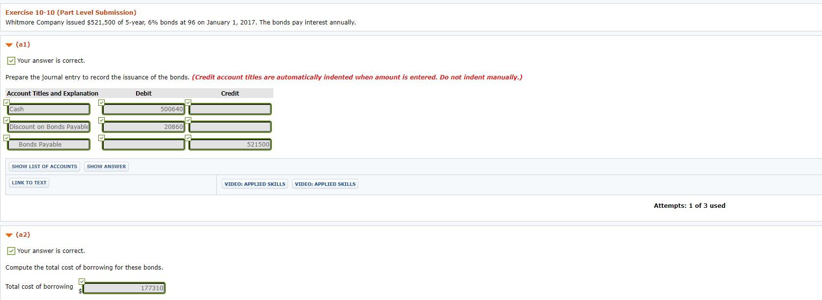Solved Exercise 10-10 (Part Level Submission) Whitmore | Chegg.com