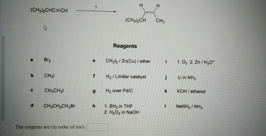 Solved (CH3)2CHC CH (CH32CH CH3 Reagents a Br2 b CH3 c | Chegg.com