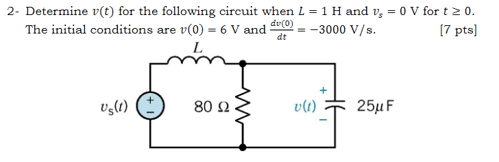 Solved 2- Determine v(t) for the following circuit when L = | Chegg.com