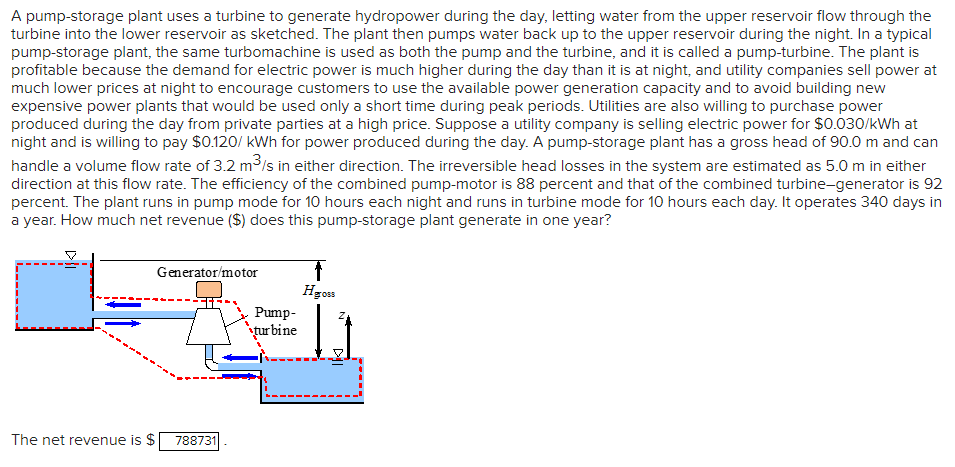 Solved A pump-storage plant uses a turbine to generate | Chegg.com