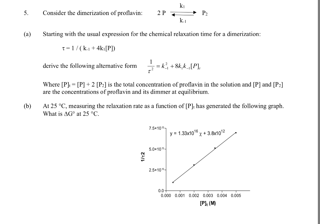 Solved ki 5. Consider the dimerization of proflavin: 2P 7 P2 | Chegg.com
