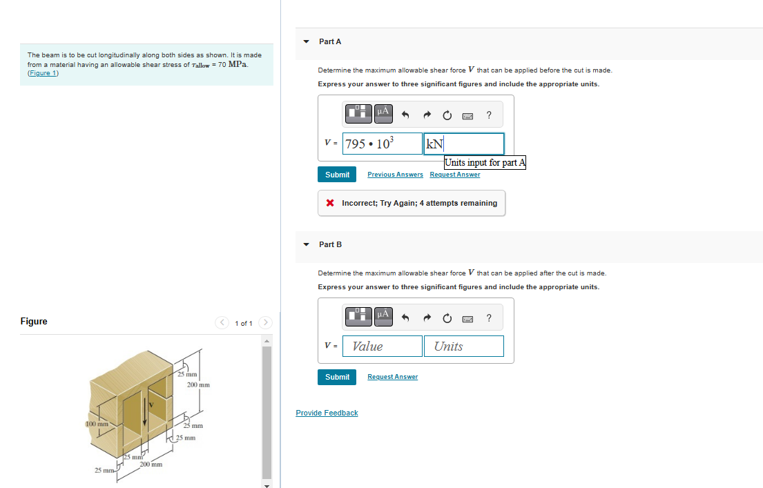 Solved The beam is to be cut longitudinally along both sides | Chegg.com