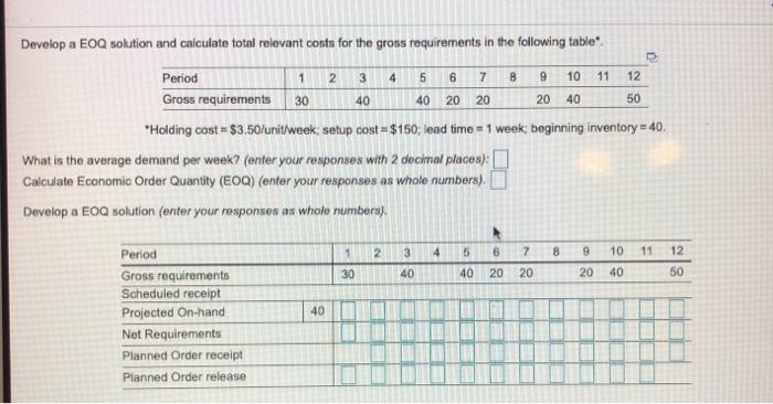 Solved Develop a EOQ solution and calculate total relevant | Chegg.com