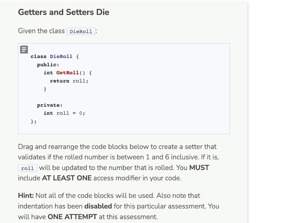 Solved Getters and Setters Die Given the class : class | Chegg.com