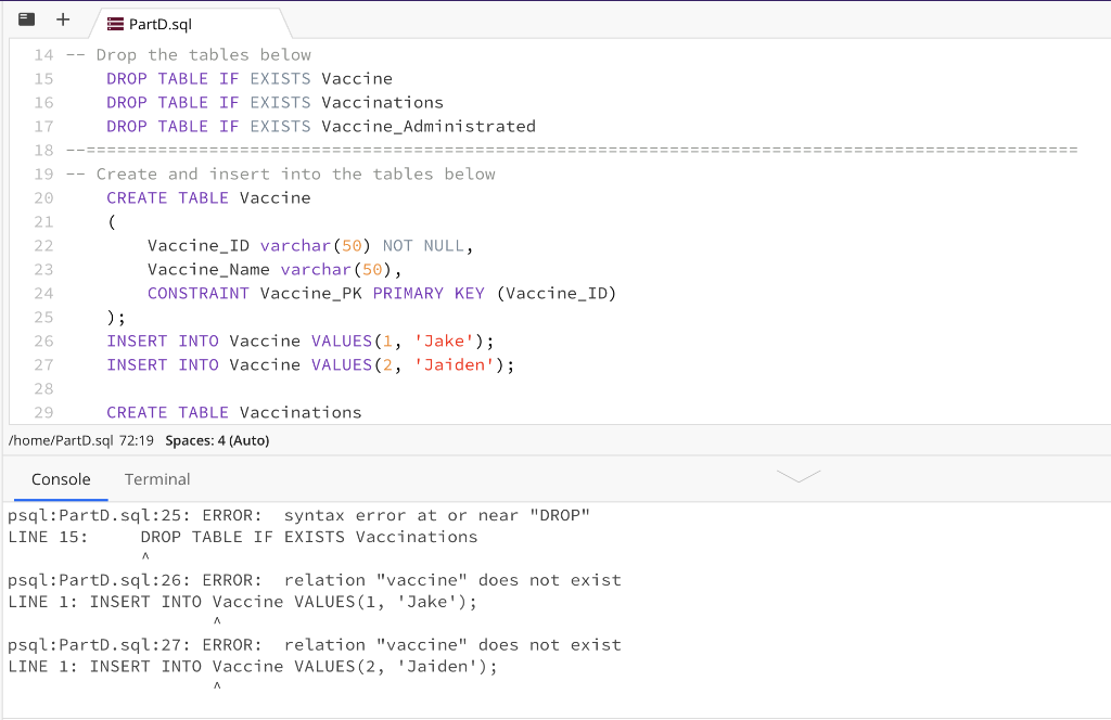 Solved Needs some help with the sql code. Im not sure why it | Chegg.com