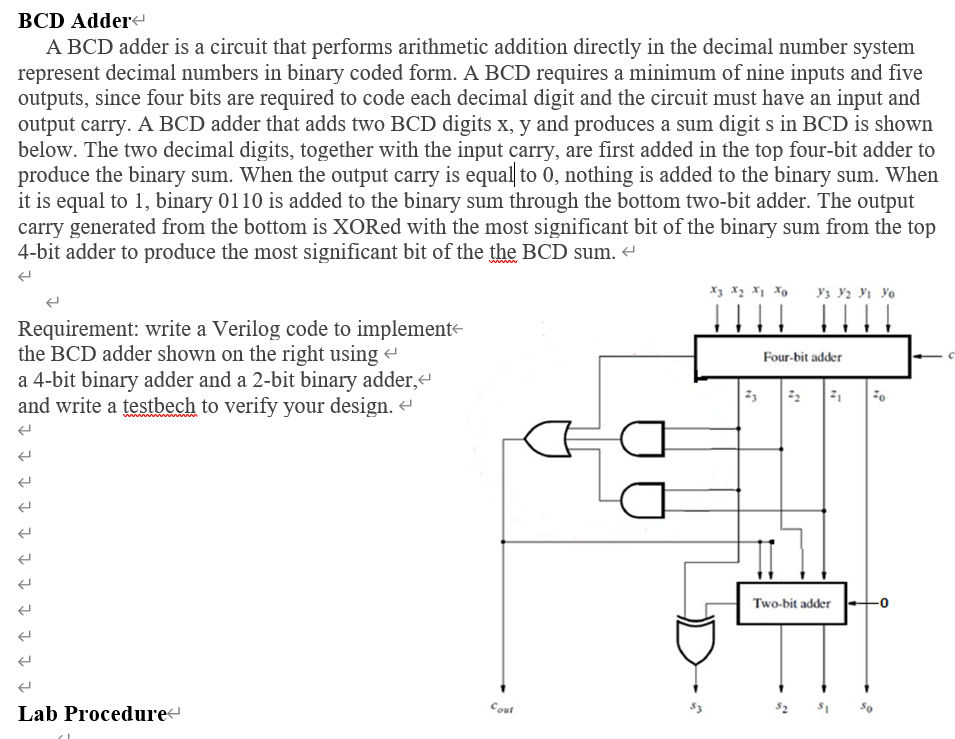 BCD Adder A BCD adder is a circuit that performs | Chegg.com