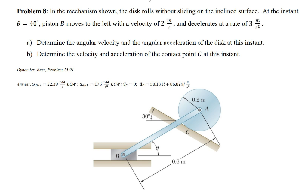 Solved Problem 8: In the mechanism shown, the disk rolls | Chegg.com