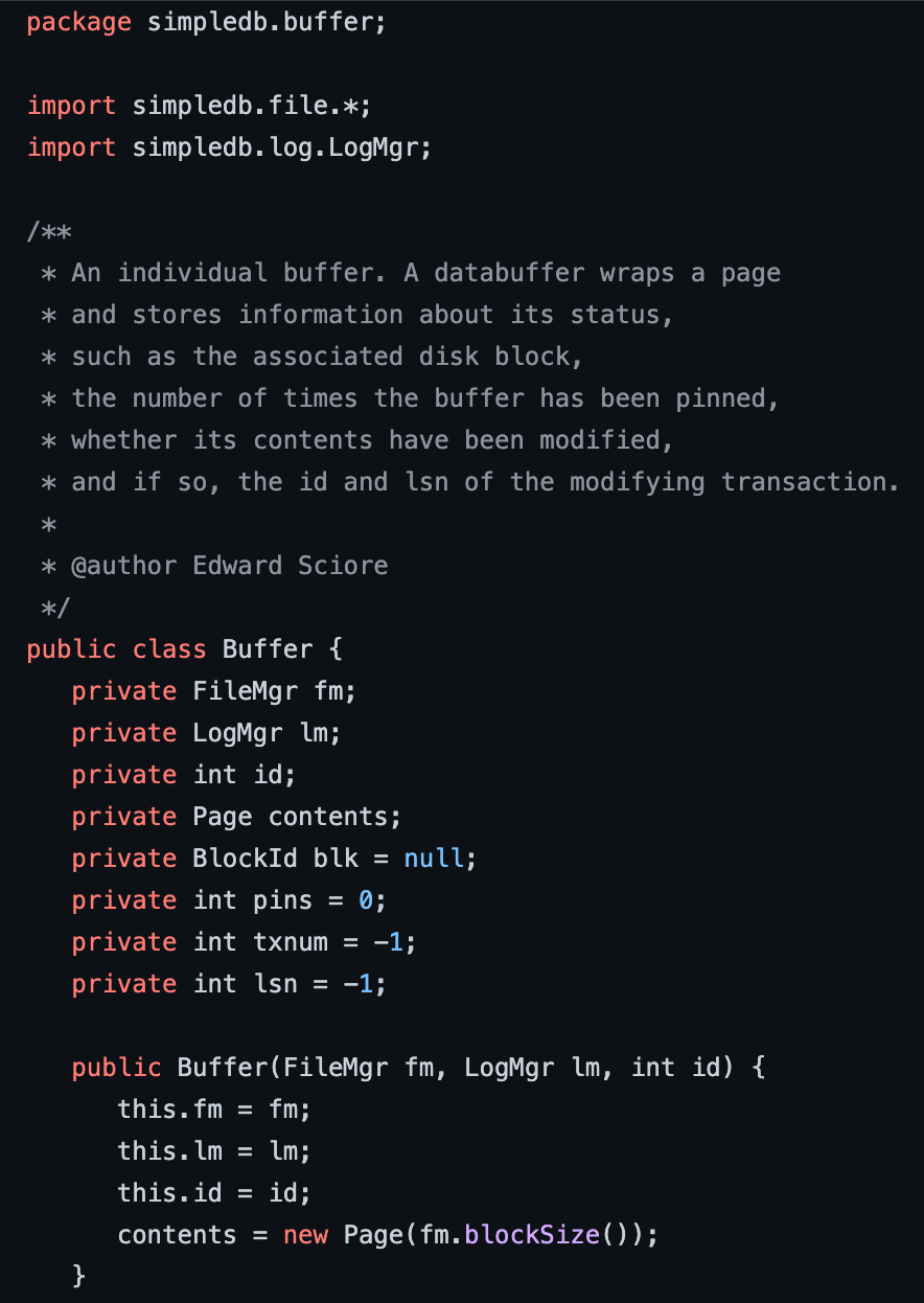 Increase the buffer's pin count. */ void pin() | Chegg.com