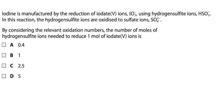 Solved lodine is manufactured by the reduction of iodate(V) | Chegg.com