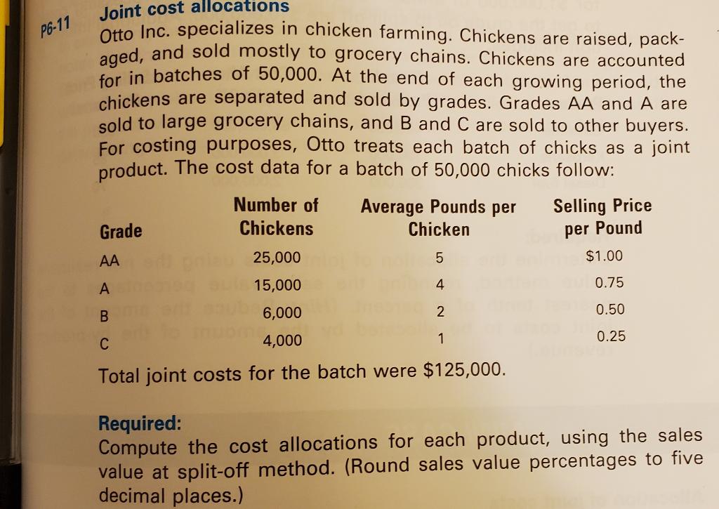 Solved P6-11 Joint cost allocations Otto Inc. specializes in | Chegg.com