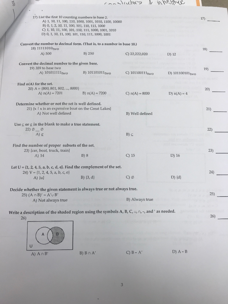 Solved 10) ranatractors N inhe, the 17) - 17) List the first | Chegg.com